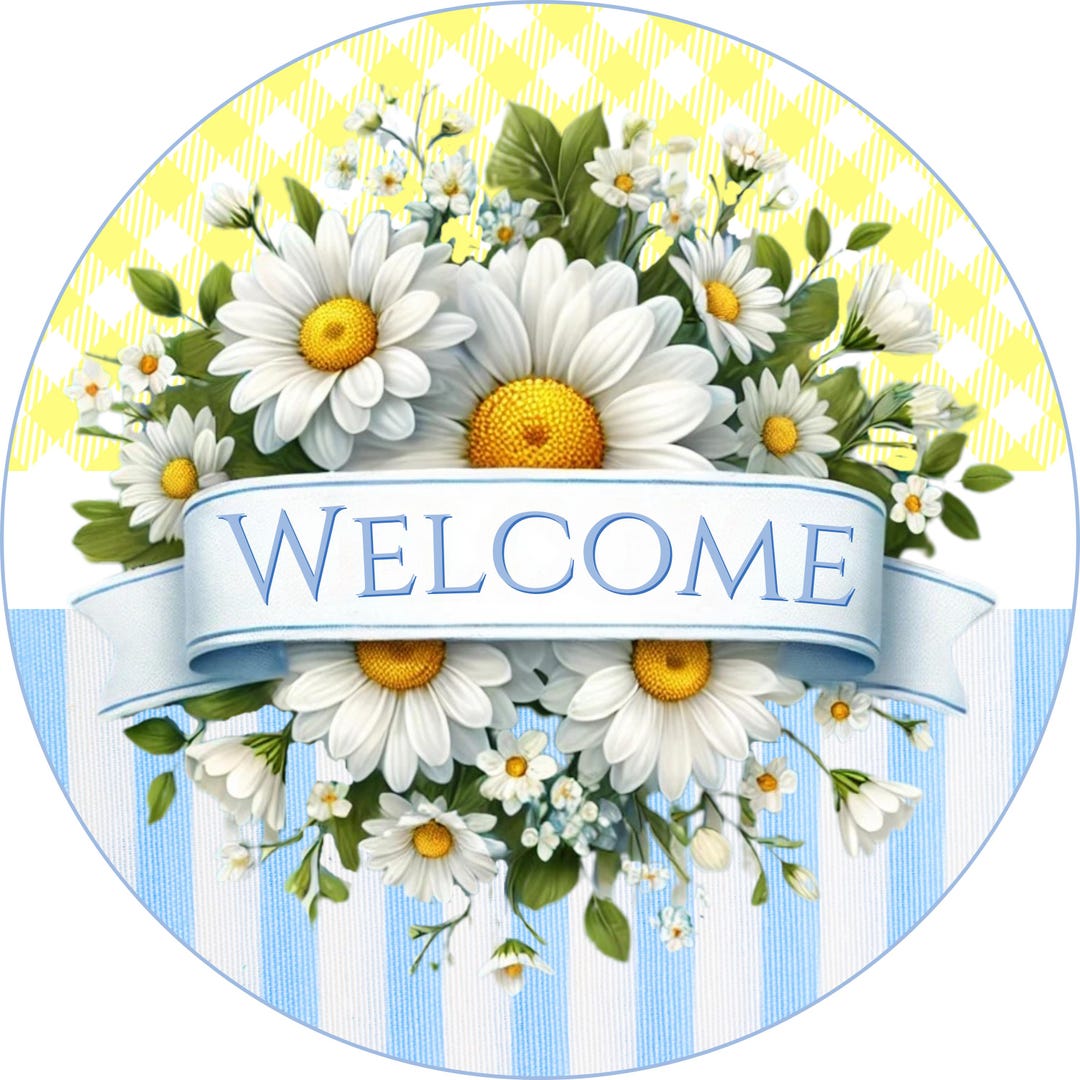 Daisy Welcome Wreath Sign – Round Metal Farmhouse Decor - Etsy