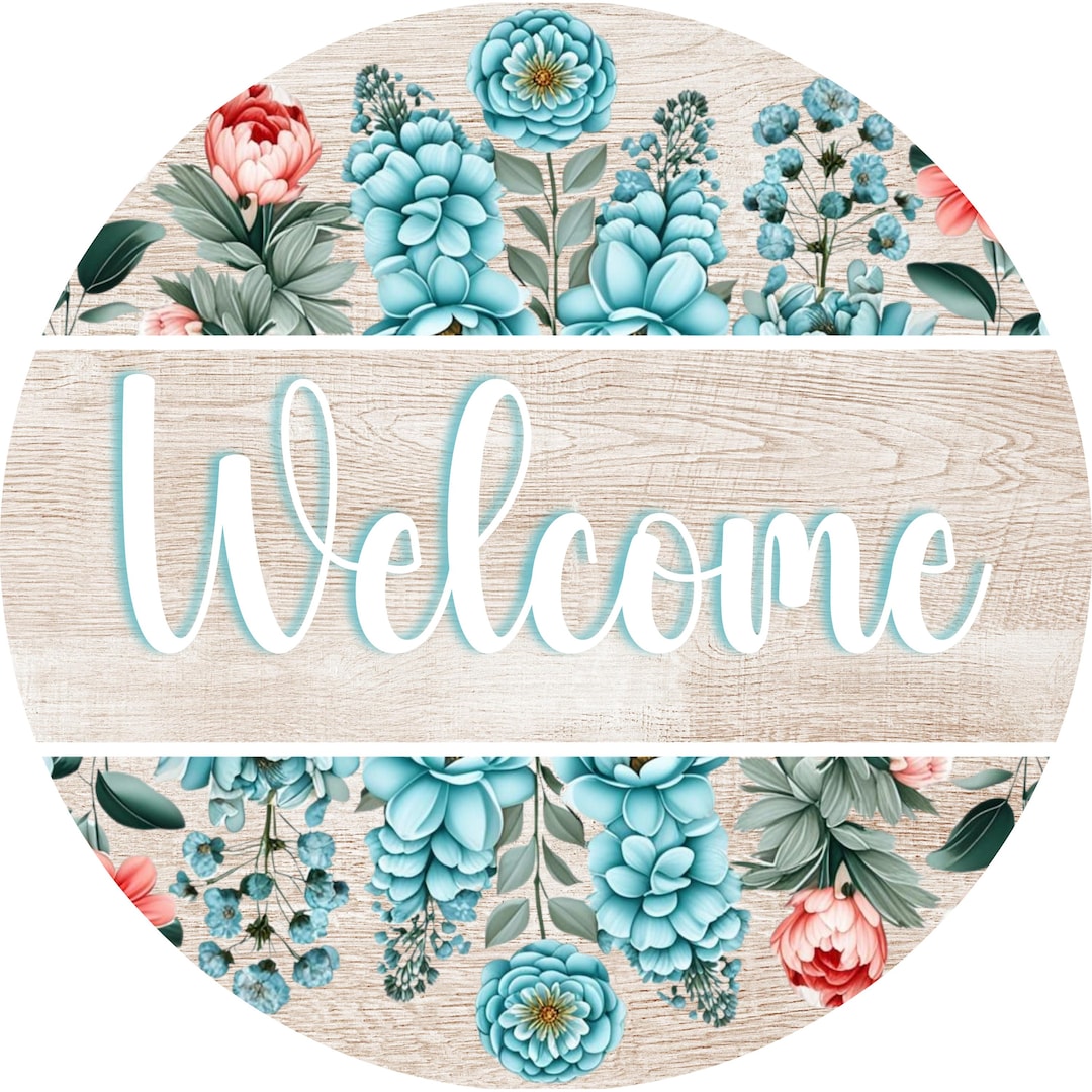 Floral Welcome Wreath Sign – Turquoise Coral Metal Door Hanger - Etsy