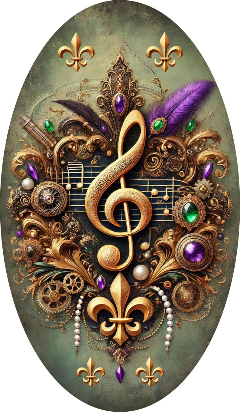 Oval Steampunk Music Note Metal Wreath Sign 7"x12", Elegant Gold Purple ...