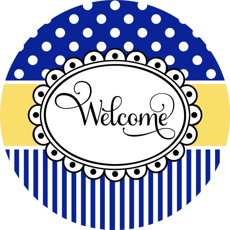 Blue Polka Dot Welcome Sign, Summer Door Hanger - Etsy