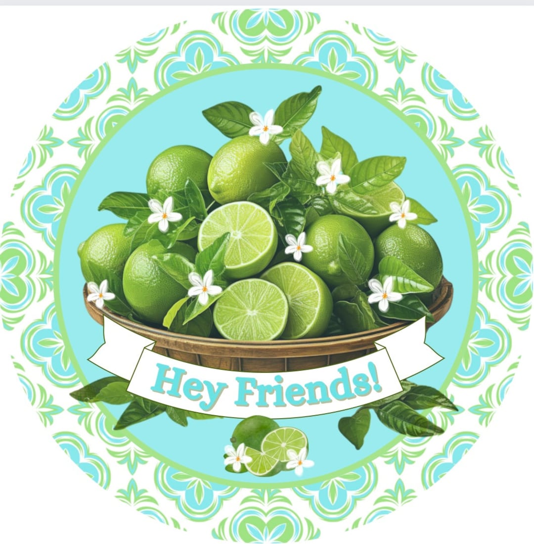 Round Lime Welcome Sign, Limes in Basket, Door Hanger, Wall Decor, Sign ...