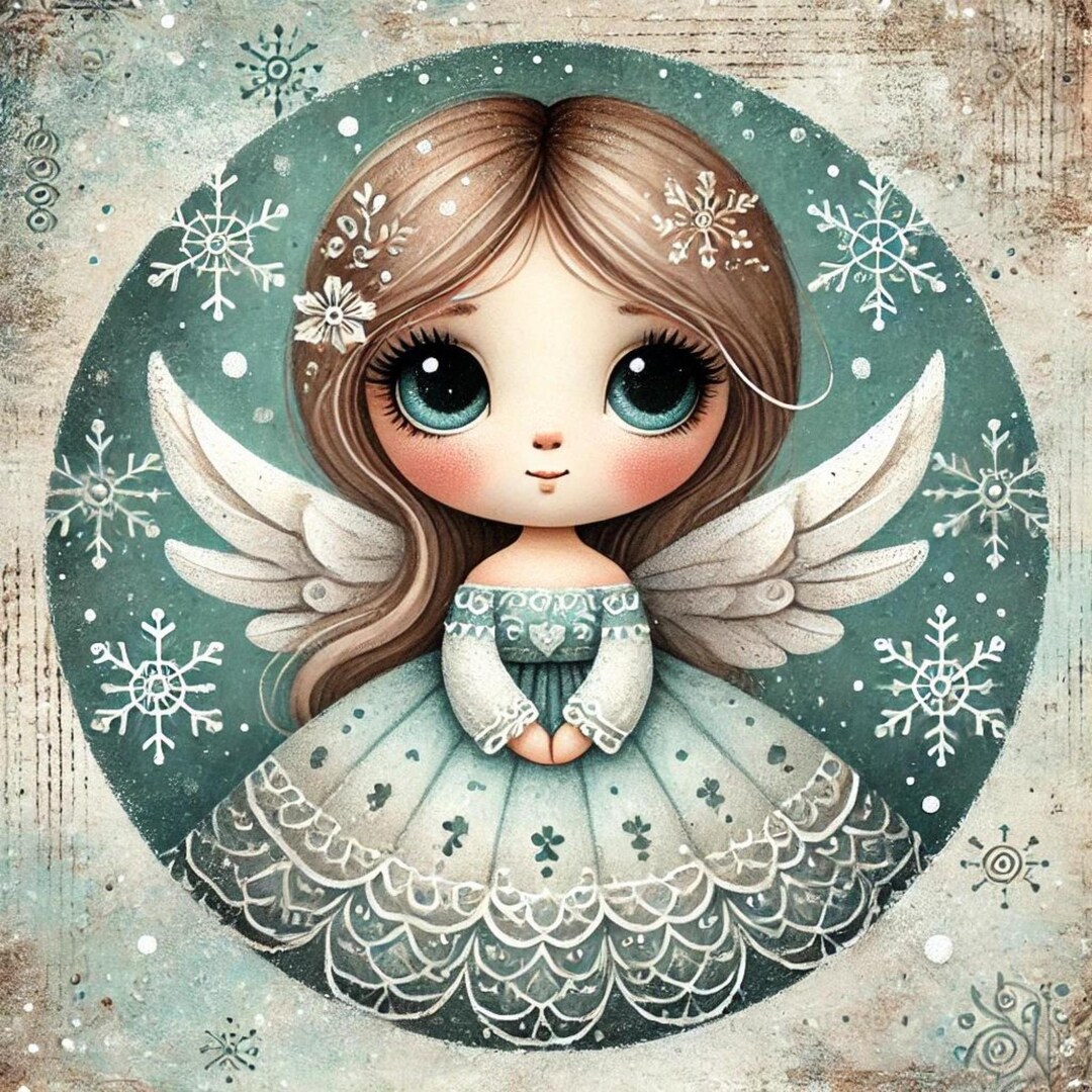 Adorable Big-eyed Angel Christmas Wreath Sign – Distressed Whimsical ...