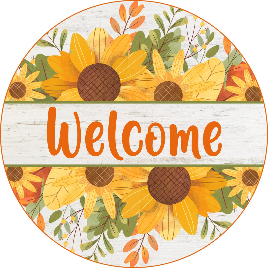 Round Fall Welcome Sign, Flower Metal Sign, Door Hanger, Wall Decor ...