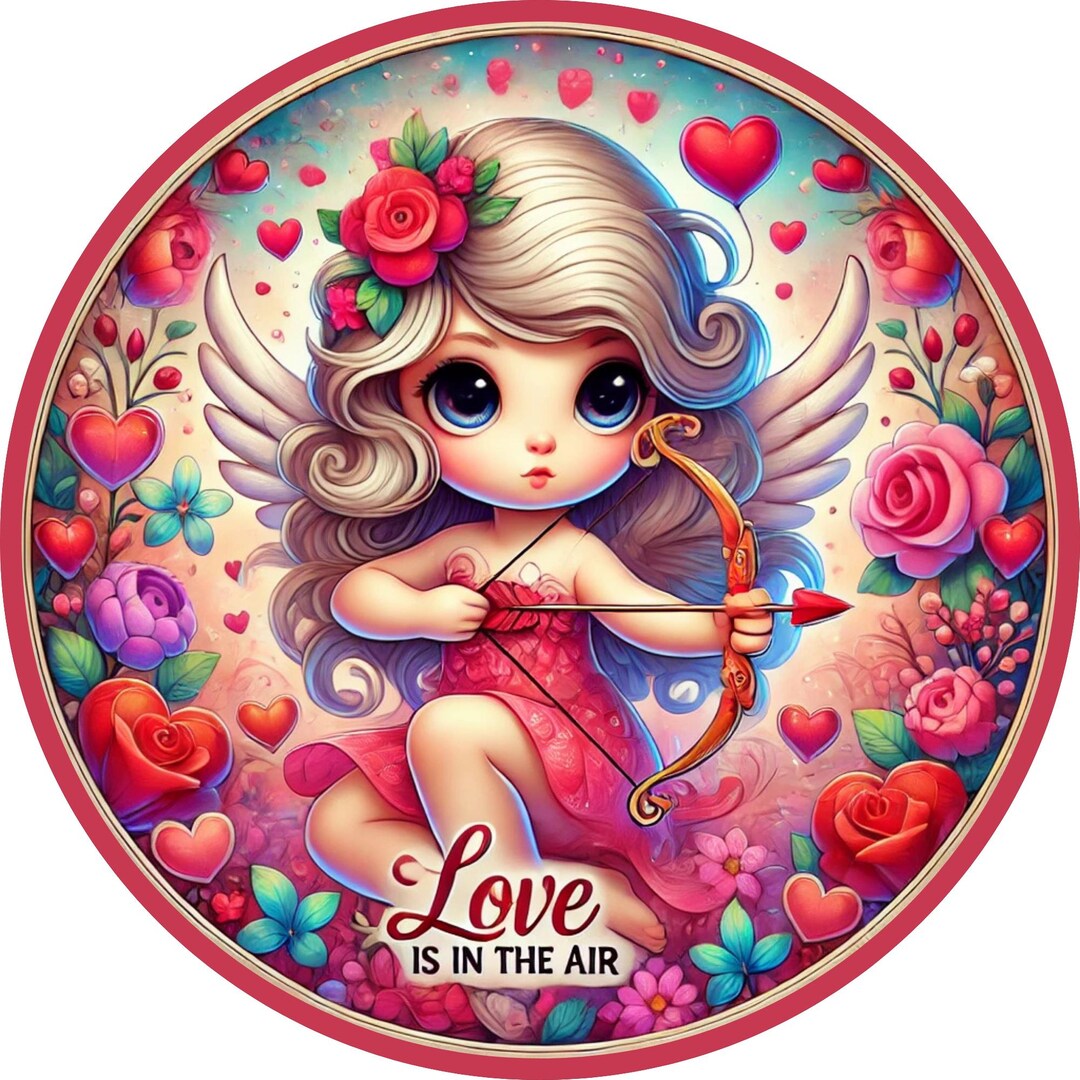 Love is in the Air Metal Wreath Sign, Valentine's Cupid Wreath ...
