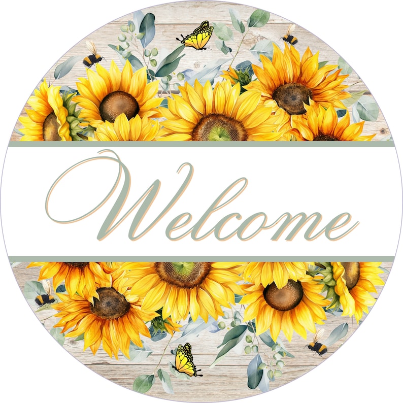Sunflower and Eucalyptus Welcome Sign, Sunflower Metal Sign, Shiplap ...