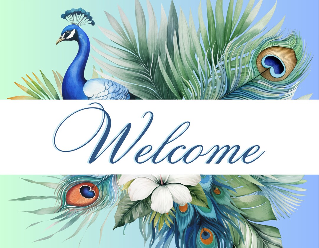 Peacock Welcome Sign, Tropical Floral Metal Sign, Door Hanger, Wall ...