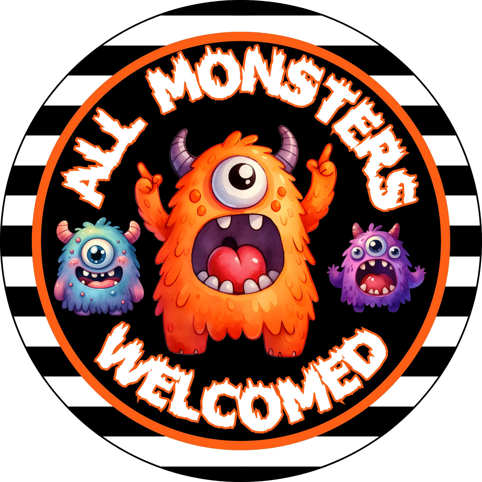 Round Cute Monster Sign, Monsters Live Here, Door Hanger, Wreath Sign ...