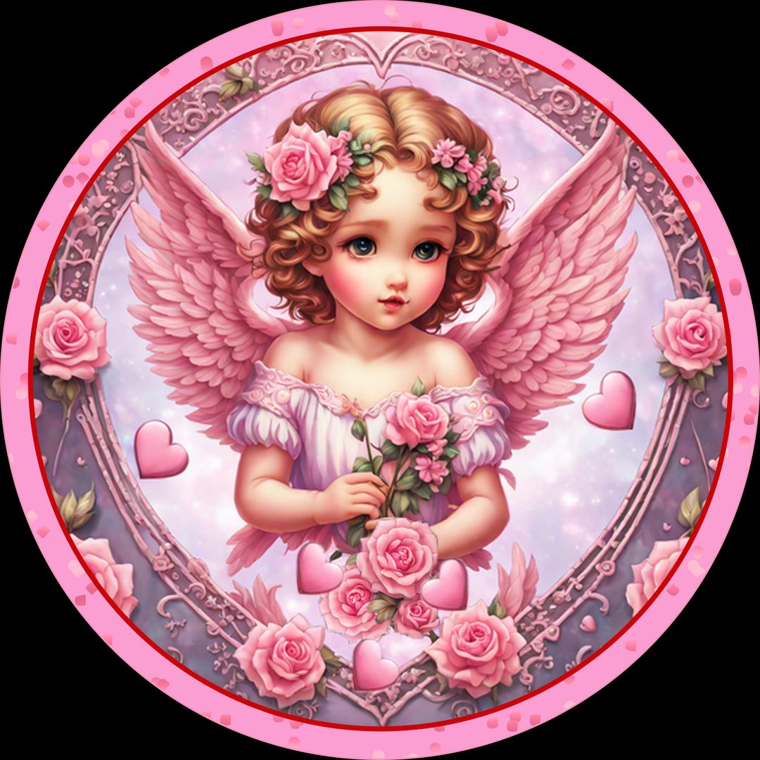 Valentines Day Cherub Metal Wreath Sign Sweet Angel With Roses Decor Be ...