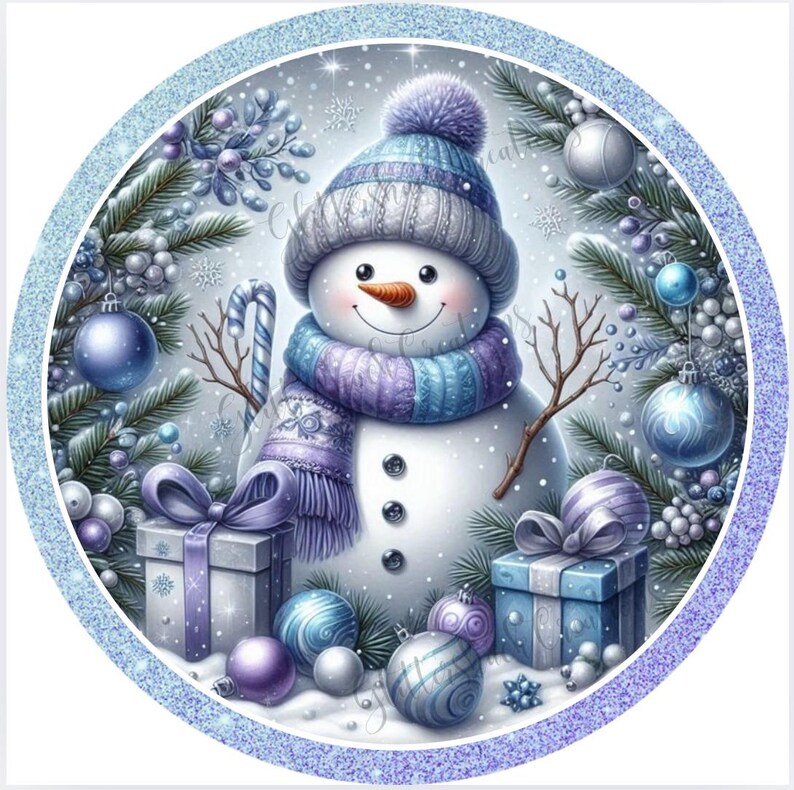 Lavender Blue Snowman Wreath Sign, Blue Glitter Border Christmas Door ...