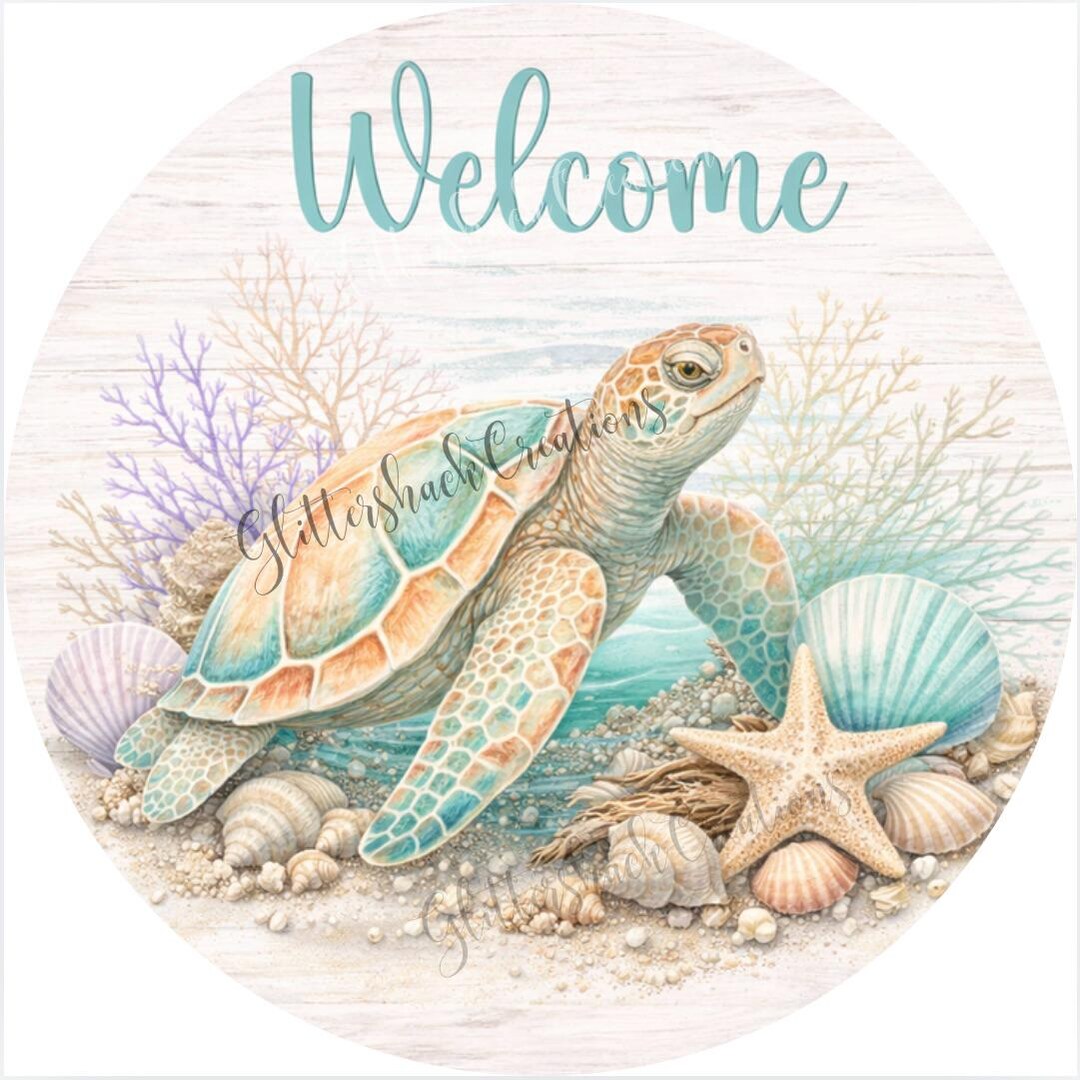 Coastal Sea Turtle Welcome Sign, Beach House Door Hanger, Nautical ...
