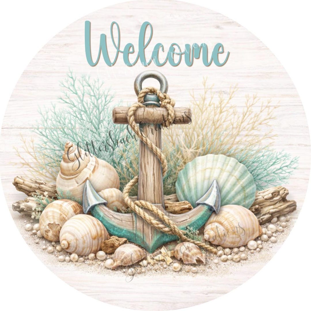 Coastal Anchor Welcome Sign, Nautical Door Hanger, Beach House Decor ...