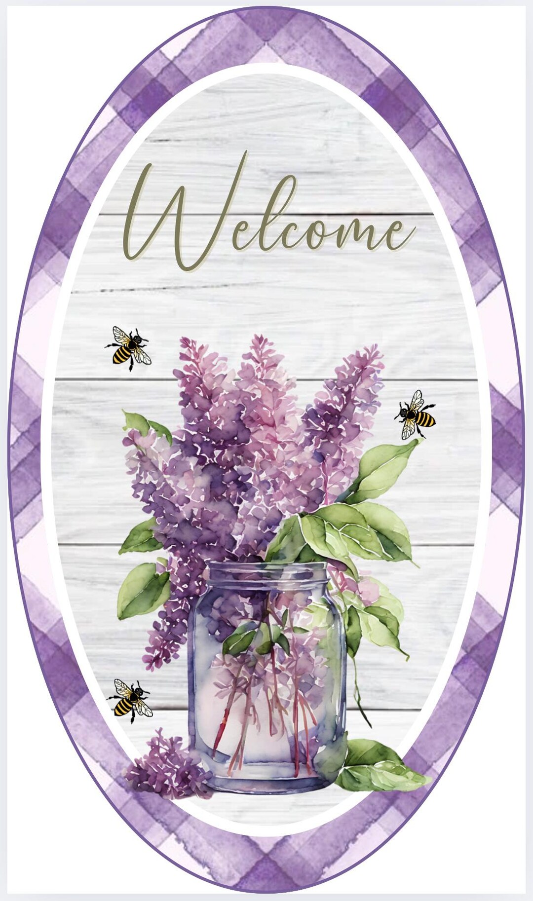 Welcome Lilac Mason Jar Bee Sign – 7x12 Oval Metal Wreath Sign, Rustic ...