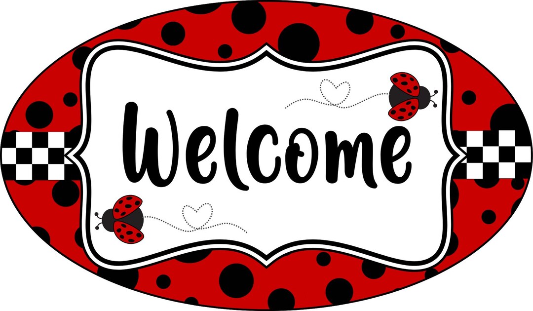 Ladybug Welcome Sign for Front Door, 12x7 Oval Metal Wreath Sign, Red ...