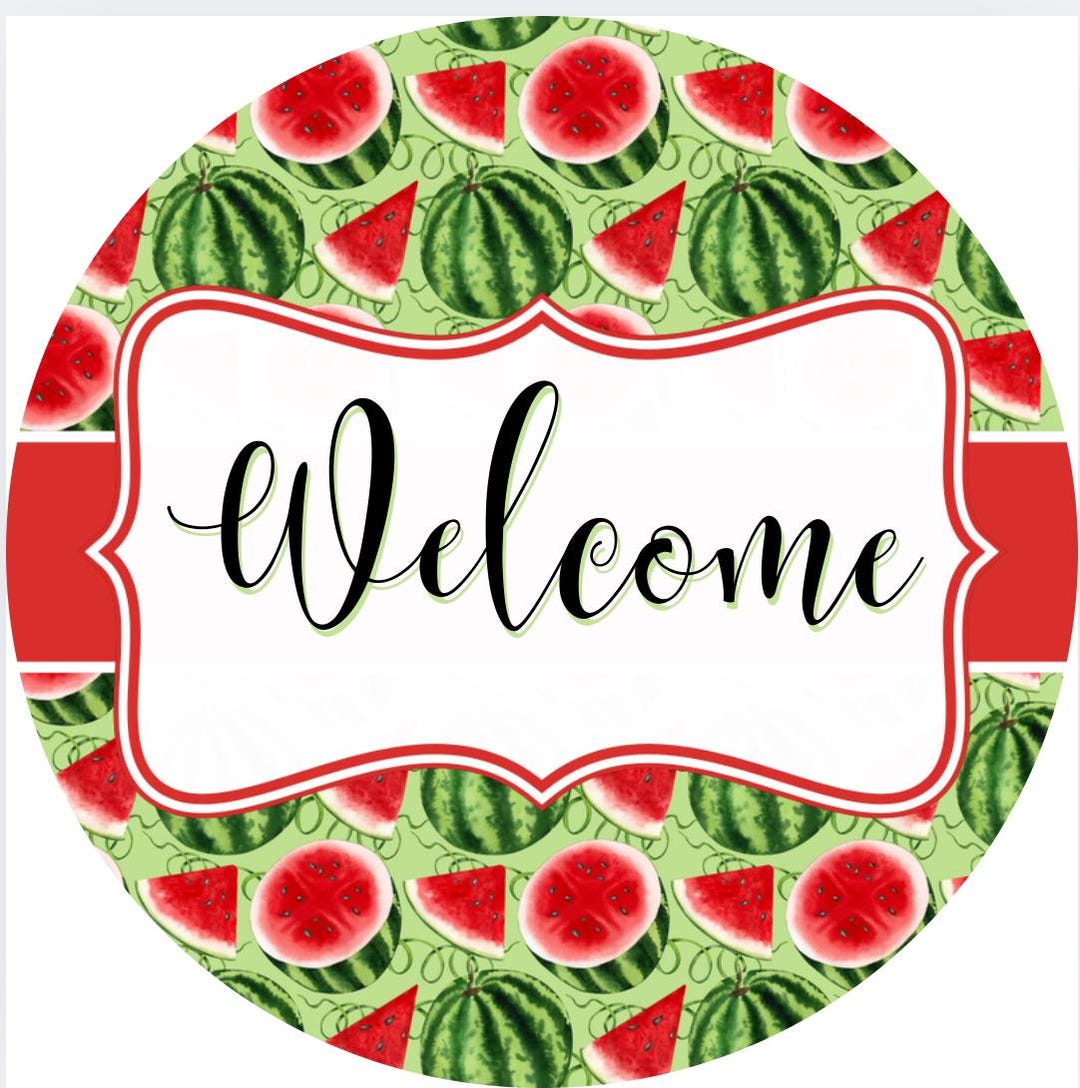 Watermelon Welcome Sign Summer Wreath Sign Round Metal Door Decor ...
