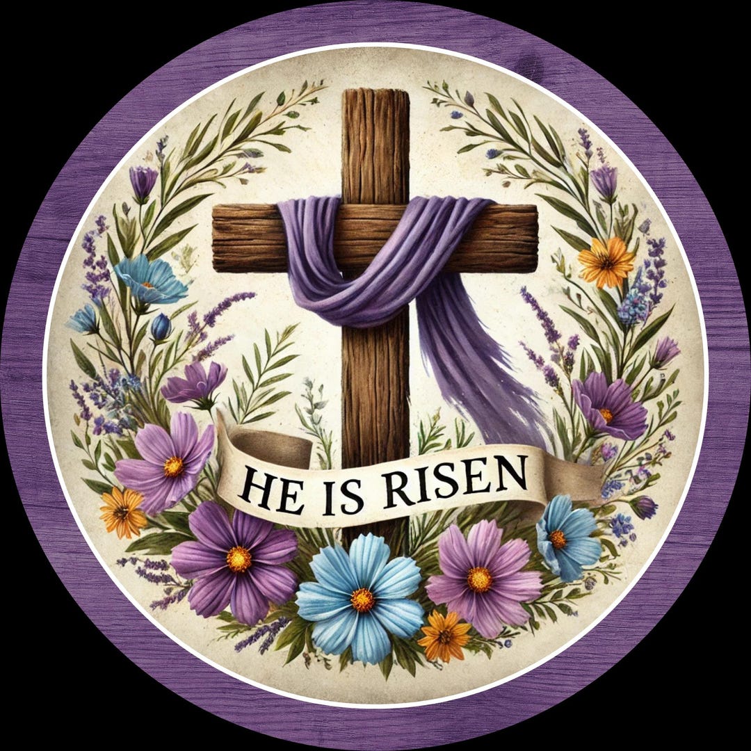 He is Risen Metal Wreath Sign - Easter Floral Cross Religious Home ...