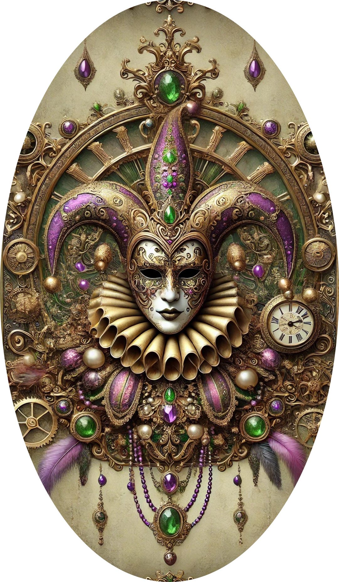 Oval Steampunk Jester Metal Wreath Sign 7"x12", Opulent Gold Purple ...