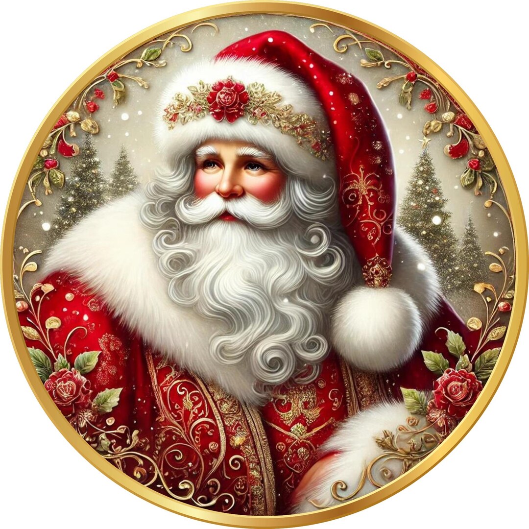 Elegant Santa in Gold and Red Christmas Wreath Sign, Ultra Glam Santa ...