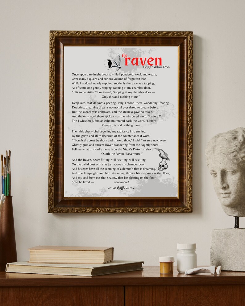 Edgar Allan Poe The Raven Printable Digital Download Gothic Wall Art Prints For Home Dorm Room