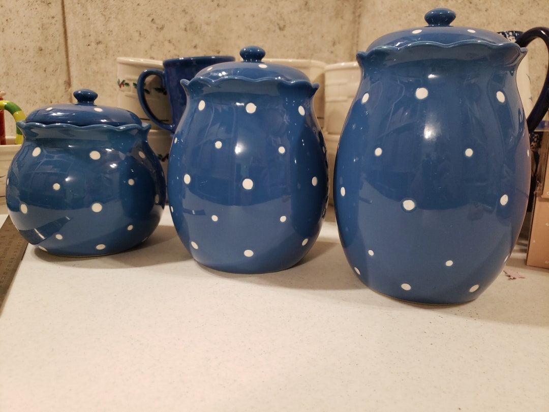 Temptations Canister Set of 3 Blue Polka Dots - Etsy