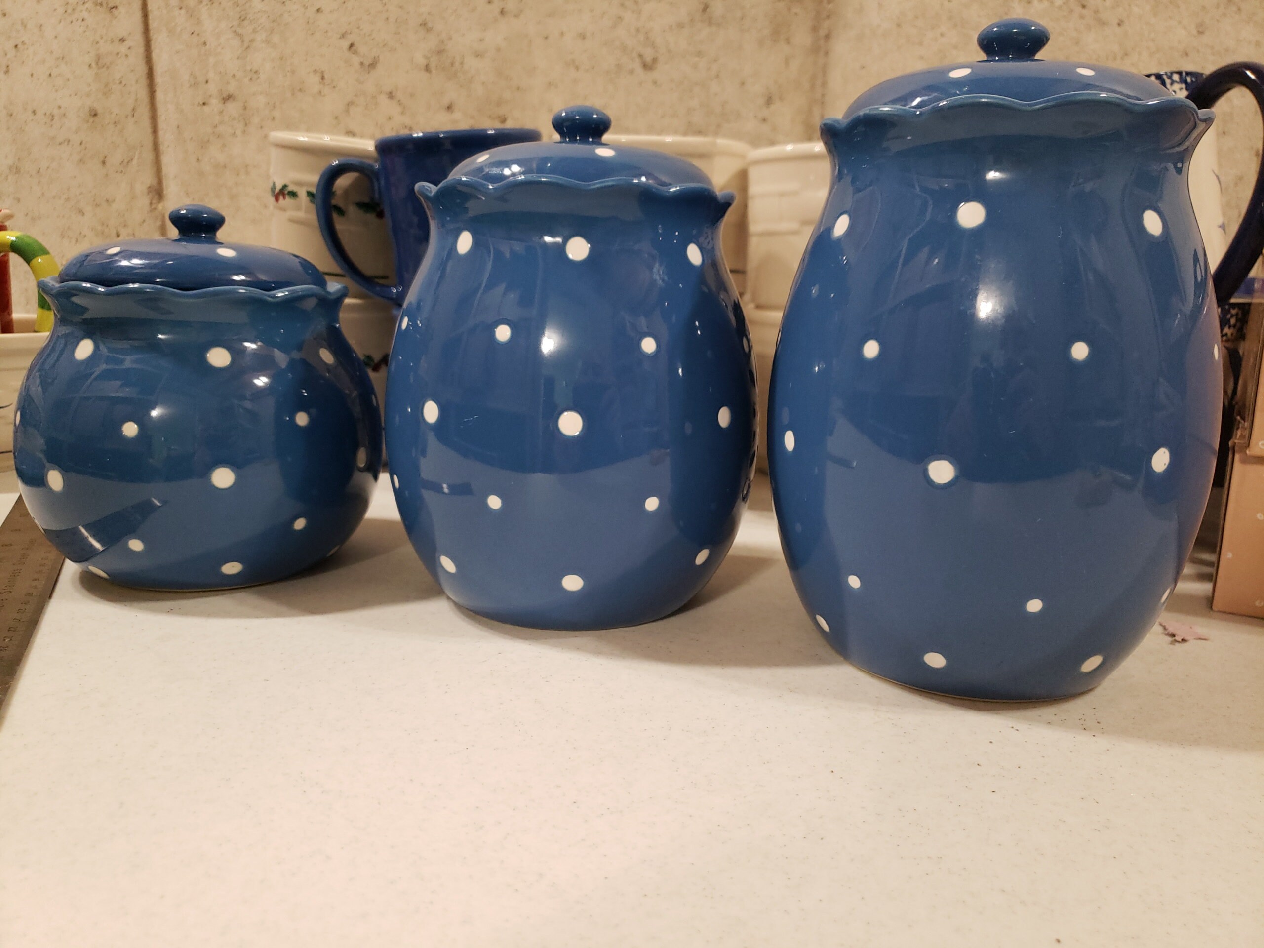 Temptations Canister Set of 3 Blue Polka Dots - Etsy