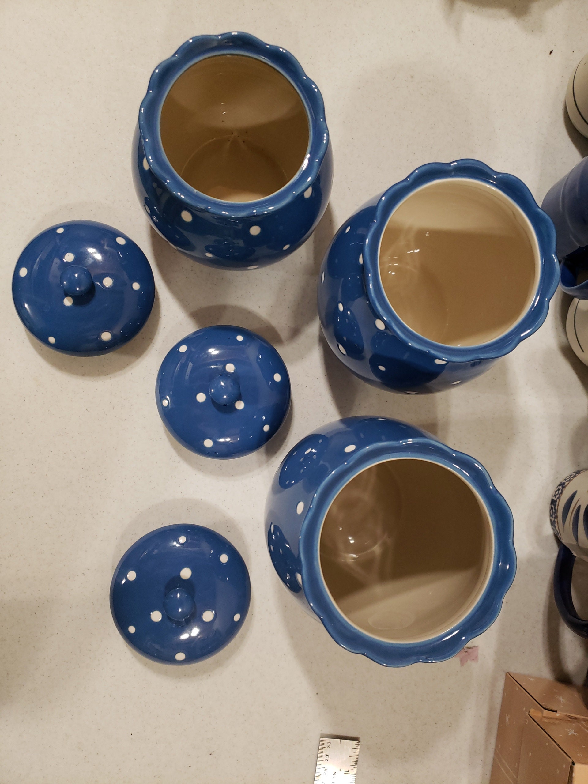 Temptations Canister Set of 3 Blue Polka Dots - Etsy