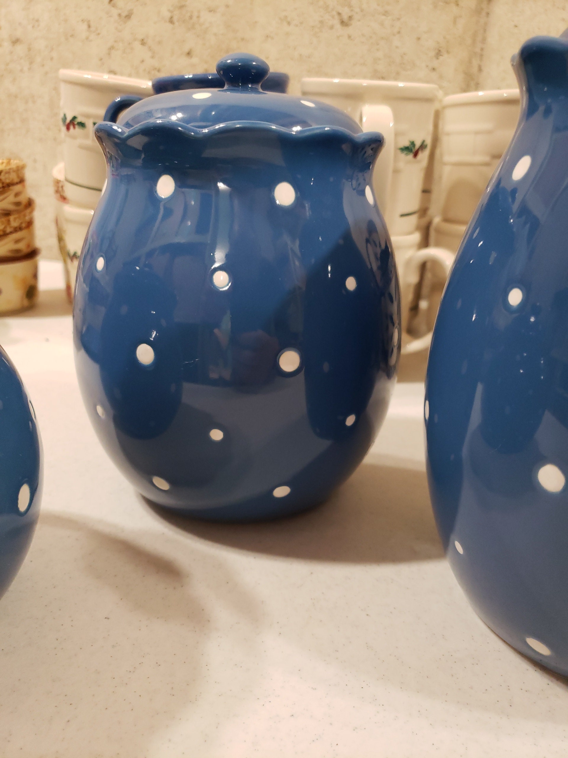 Temptations Canister Set of 3 Blue Polka Dots - Etsy