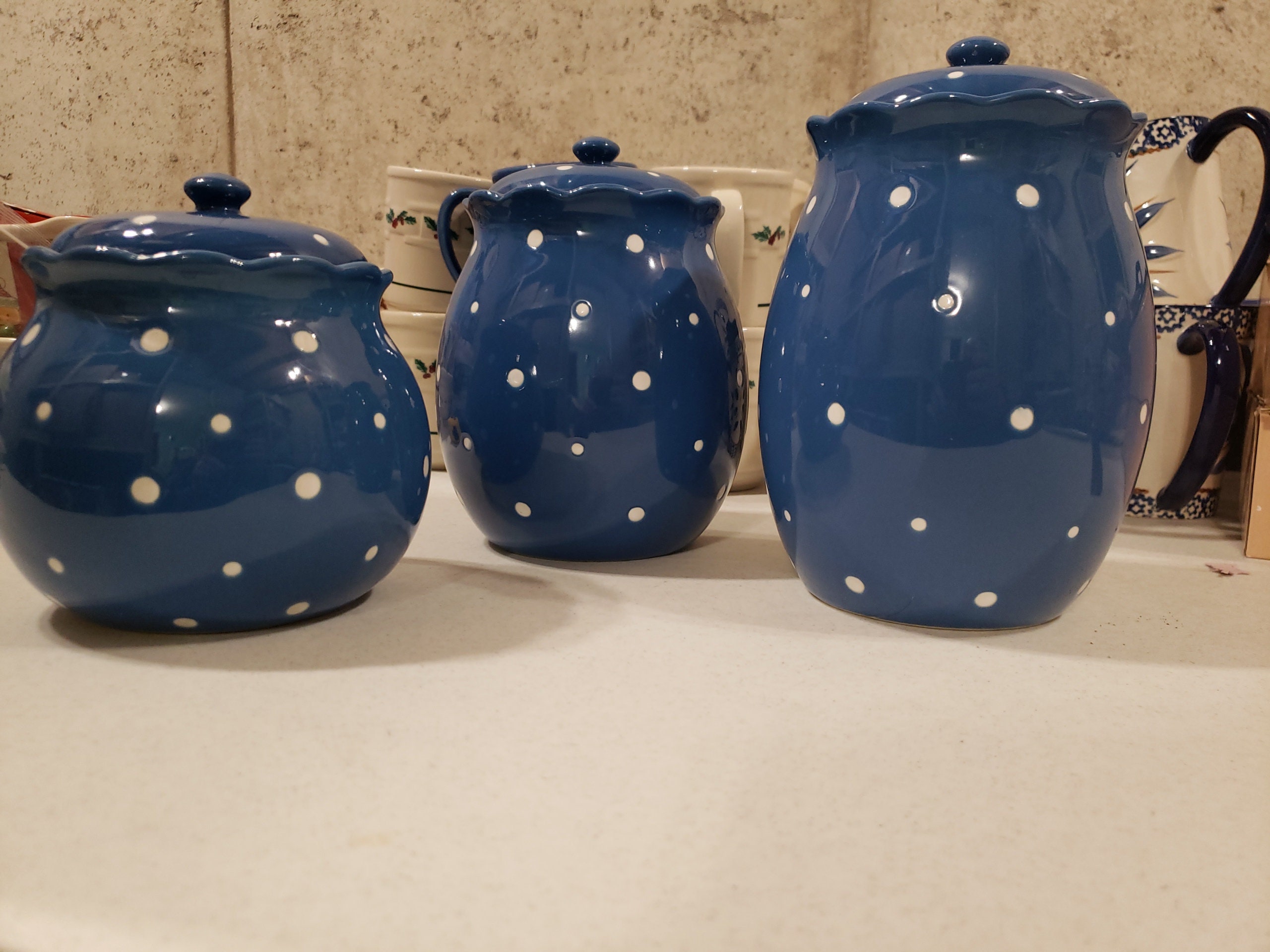 Temptations Canister Set of 3 Blue Polka Dots - Etsy
