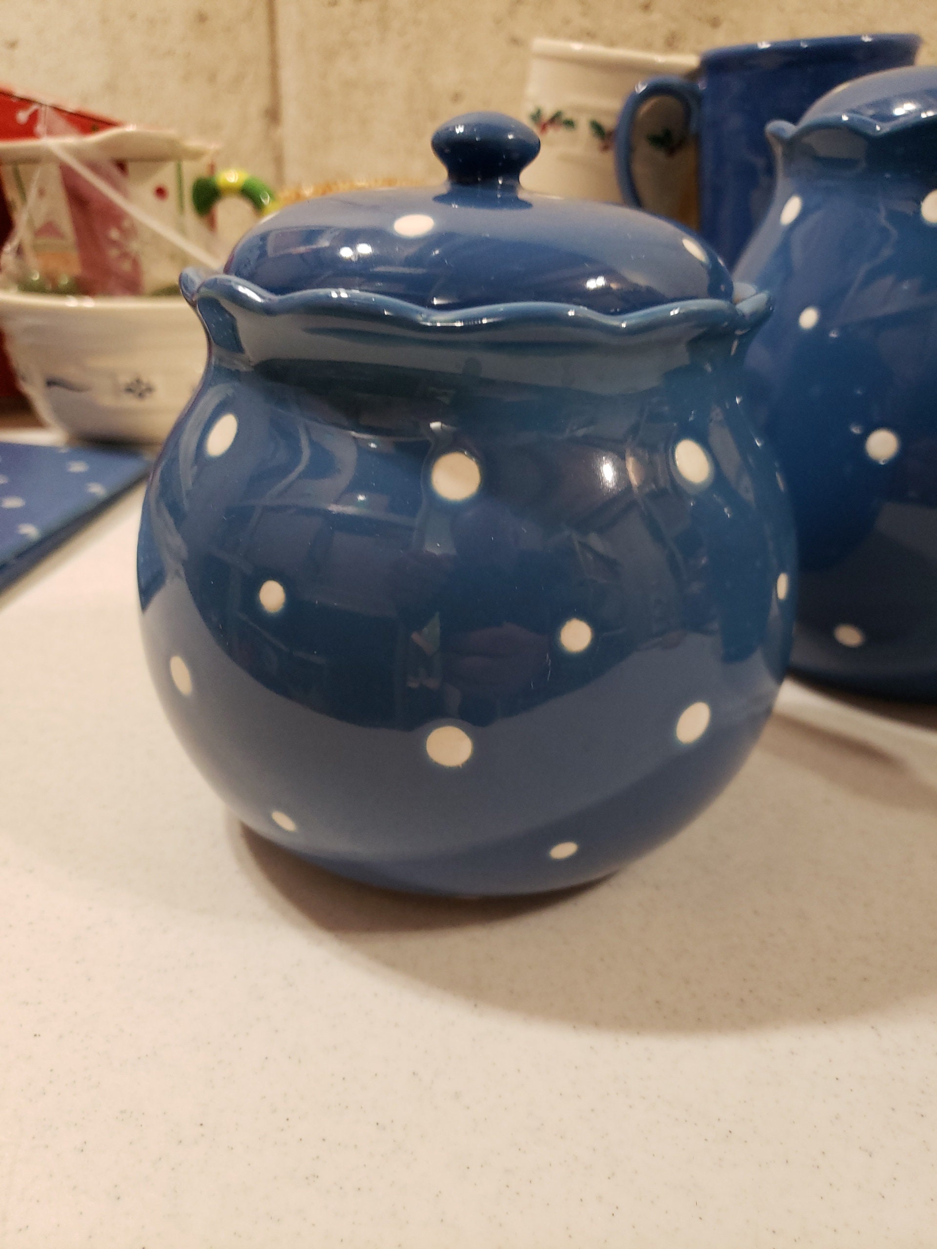 Temptations Canister Set of 3 Blue Polka Dots - Etsy