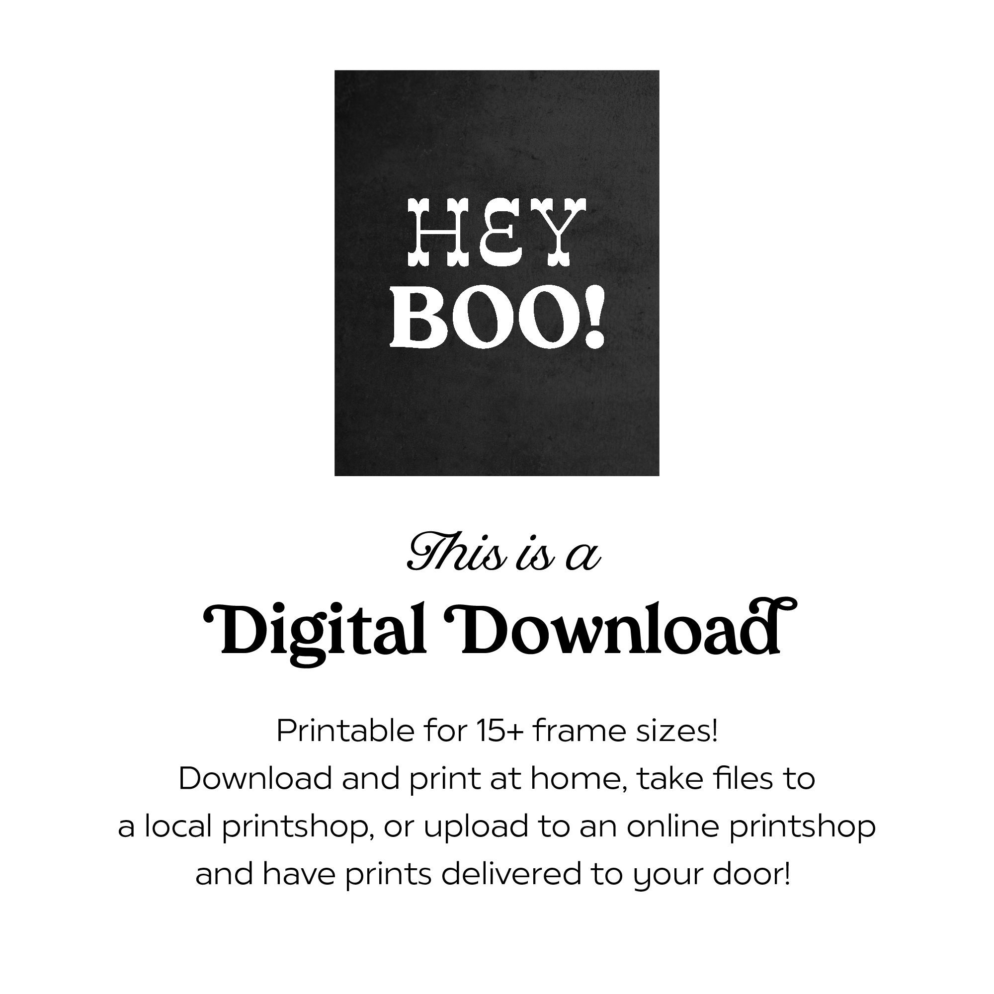 Halloween Printable Wall Art, Hey Boo, Spooky Wall Decor, Instant ...
