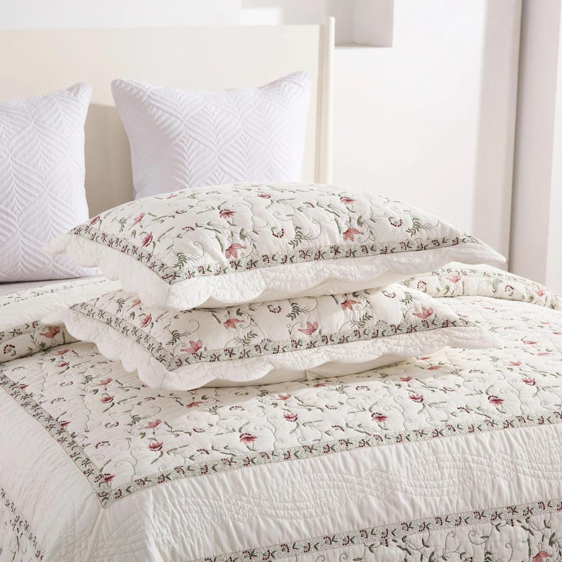 3-piece 100% Cotton Floral Embroidery Oversized Bedspread Set Craft ...