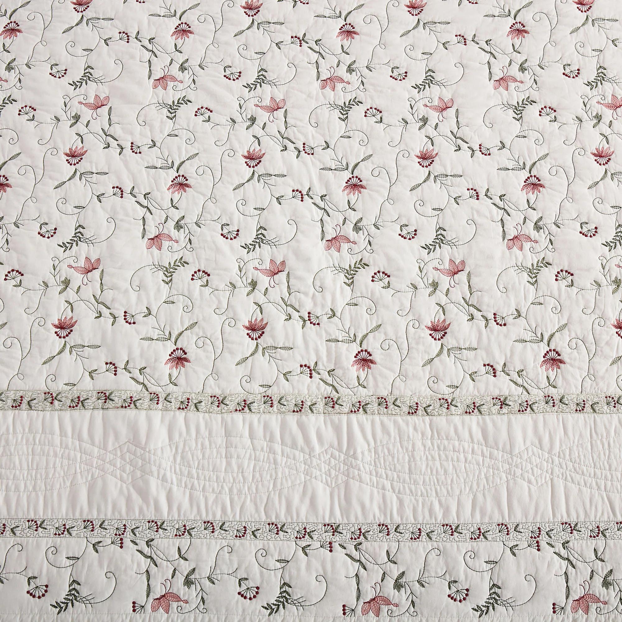 3-piece 100% Cotton Floral Embroidery Oversized Bedspread Set Craft ...