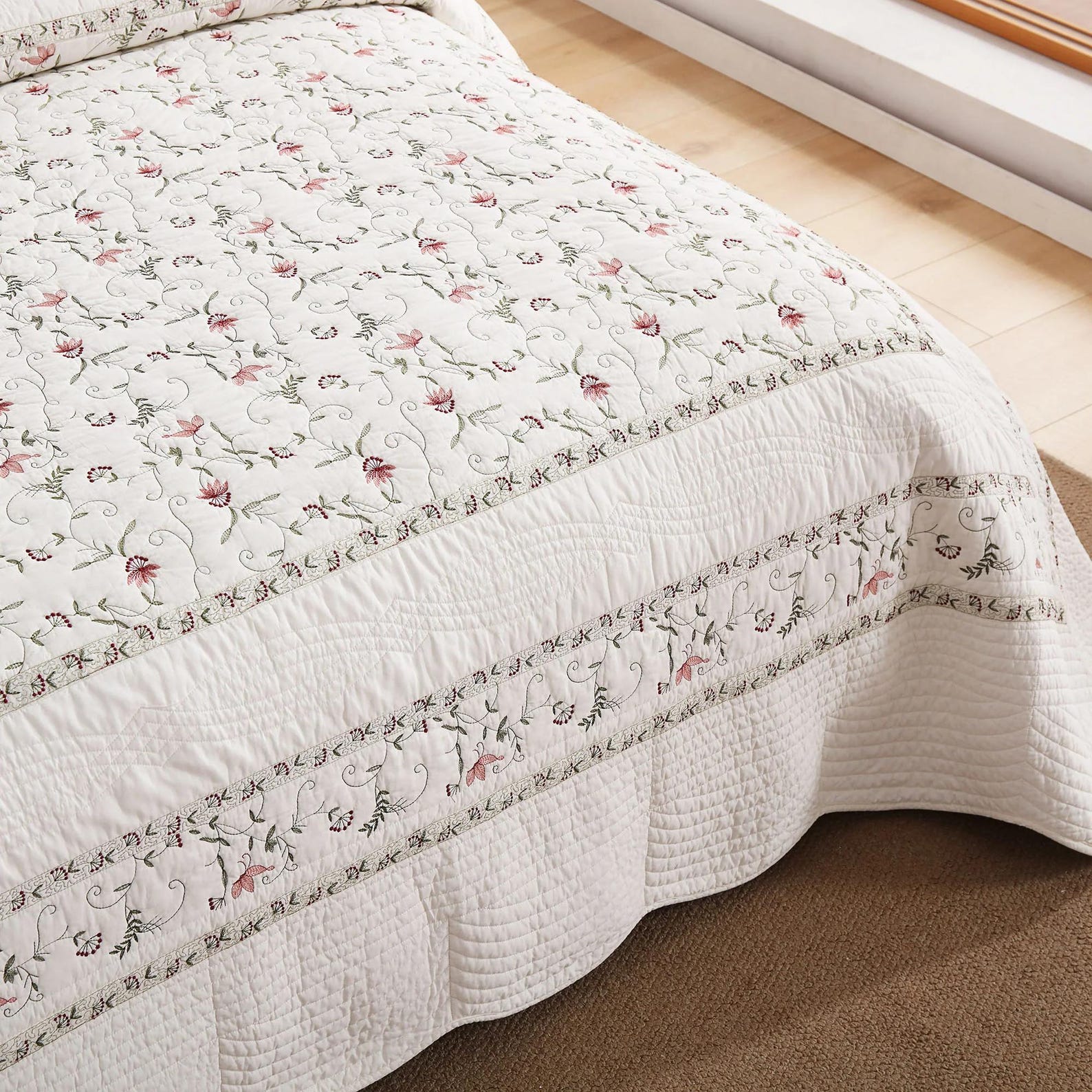 3-piece 100% Cotton Floral Embroidery Oversized Bedspread Set Craft ...