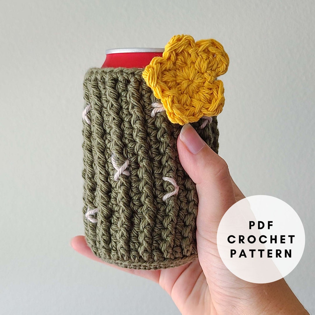 Crochet Can Cozy Pattern PDF | Crochet Cactus Can Cozy | Crochet Can ...