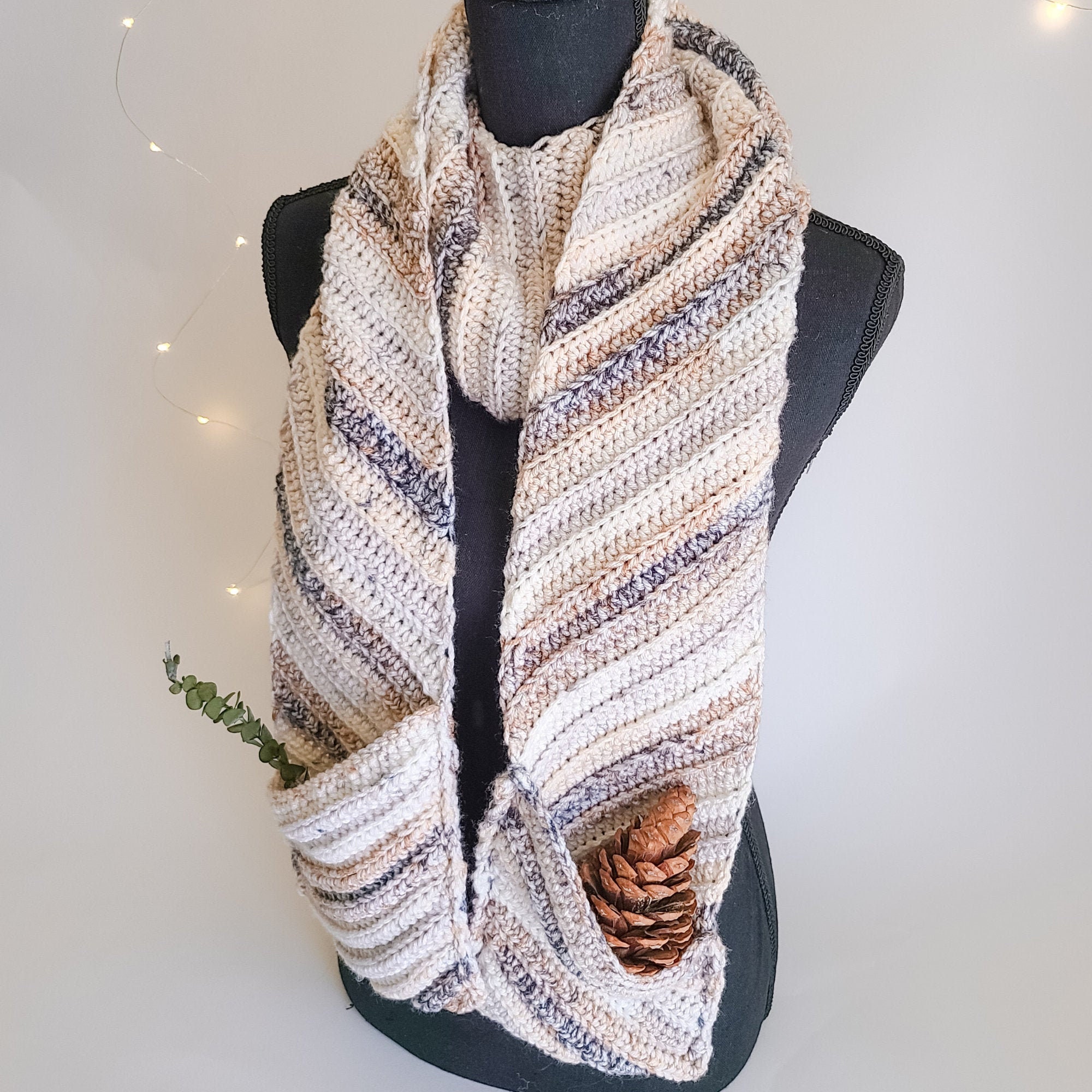 Crochet Scarf With Pockets PATTERN, Crochet Pocket Scarf, Crochet Scarf ...