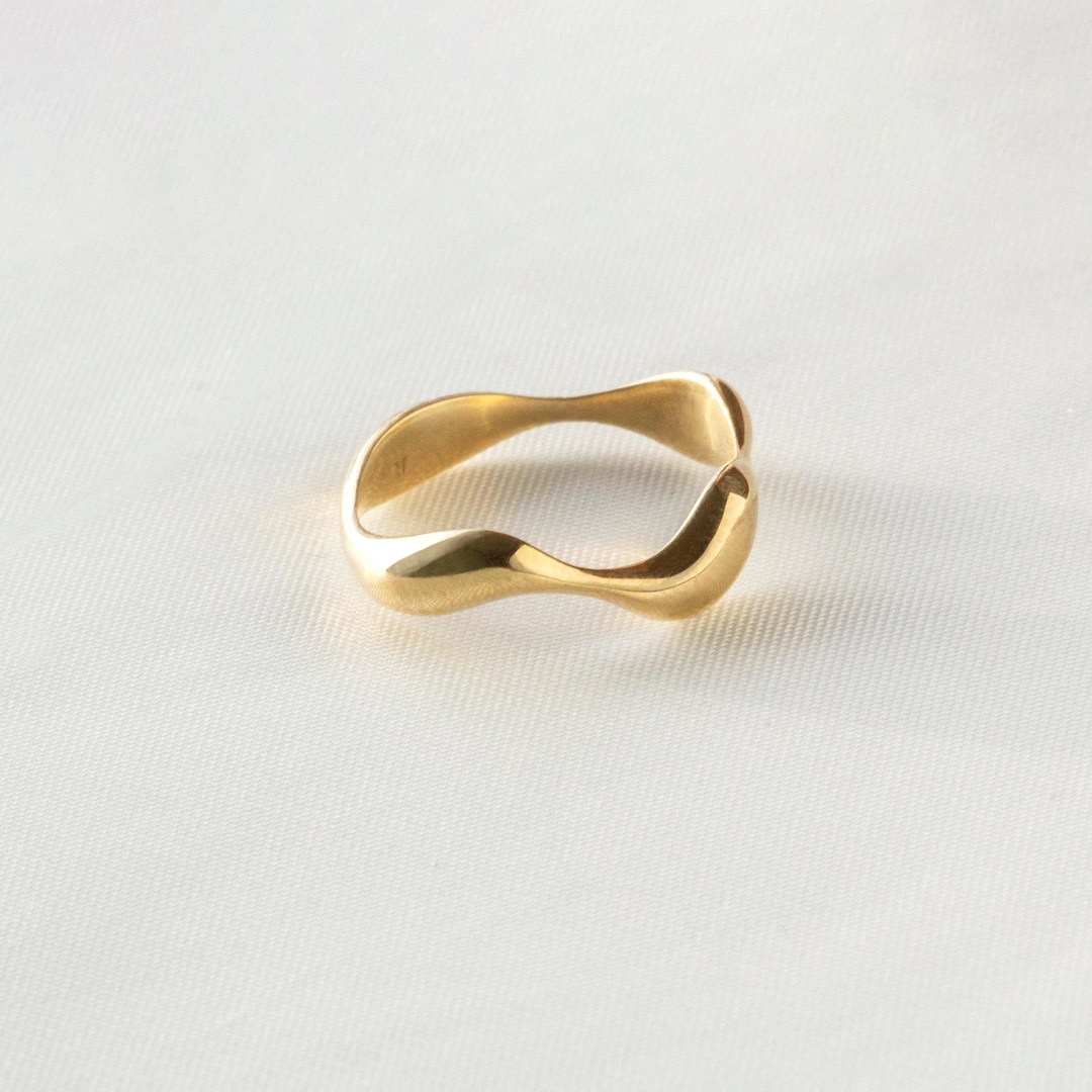 Wavy Gold Ring | Curvy Gold Ring | Gold Wave Ring | Gold Band Ring | 10k or 14k Yellow, White ...