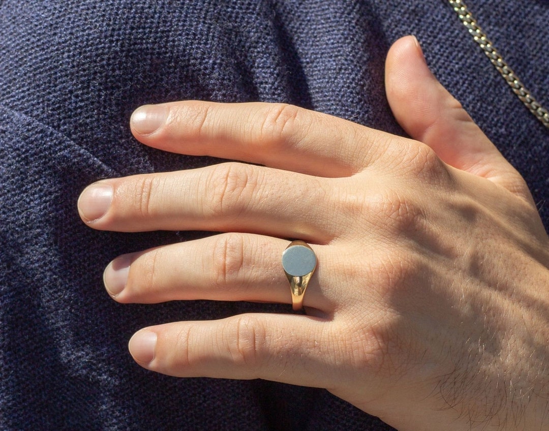 Mens Gold Round Signet Ring for Engraving Solid 10k Yellow/white/rose ...