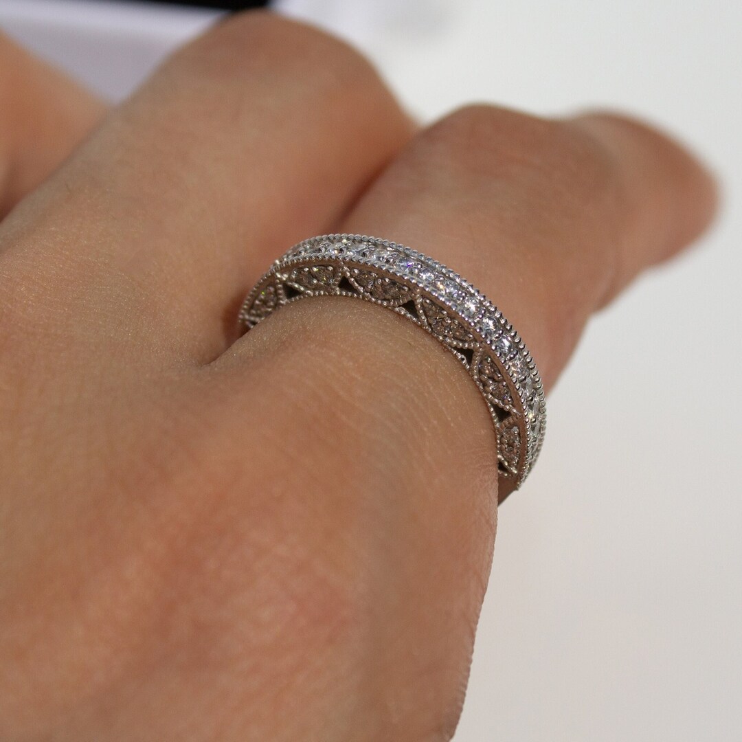 Vintage Milgrain Wedding Band Milgrain Ring 0.51CT Antique - Etsy