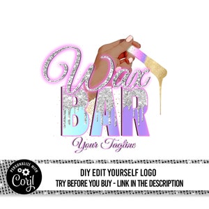 Waxing Logo Design, Editable Wax Logo, Sugar Wax Logo Template, Glitter ...