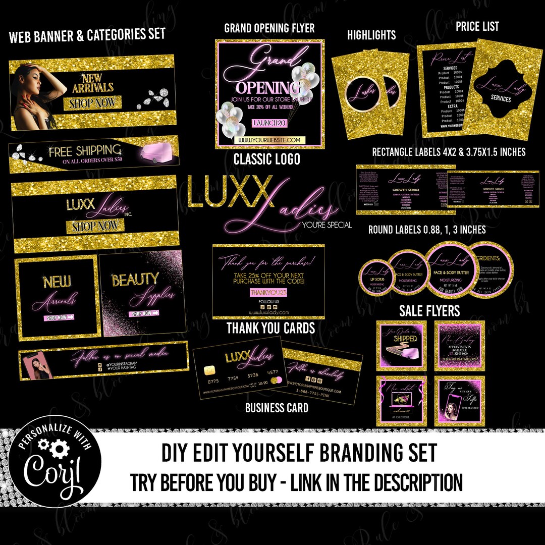 Digital PACKAGE, Editable Designs Set, Beauty Logo Templates, Web ...