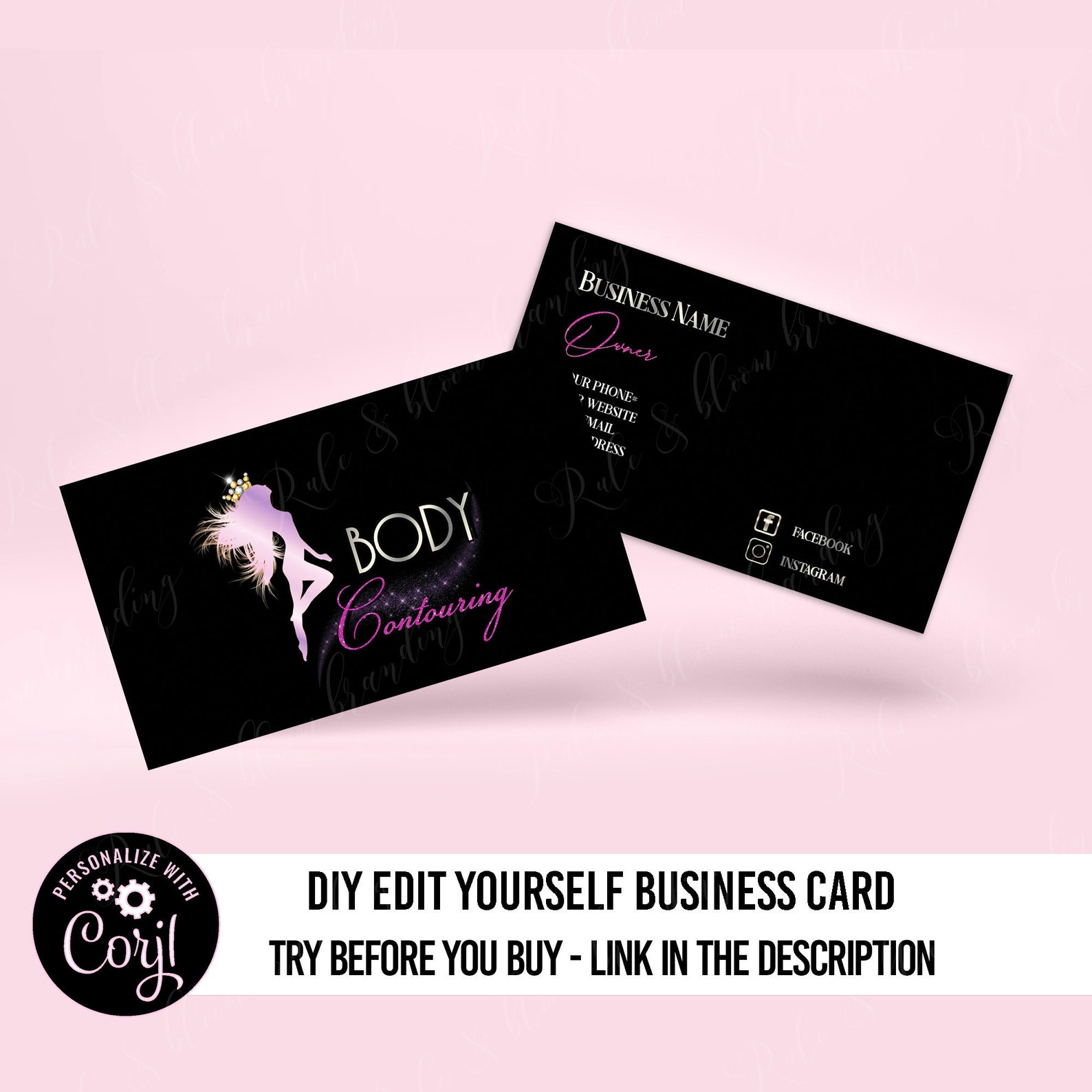 Body Contouring Business Card Template, DIY Spa Design (digital ...