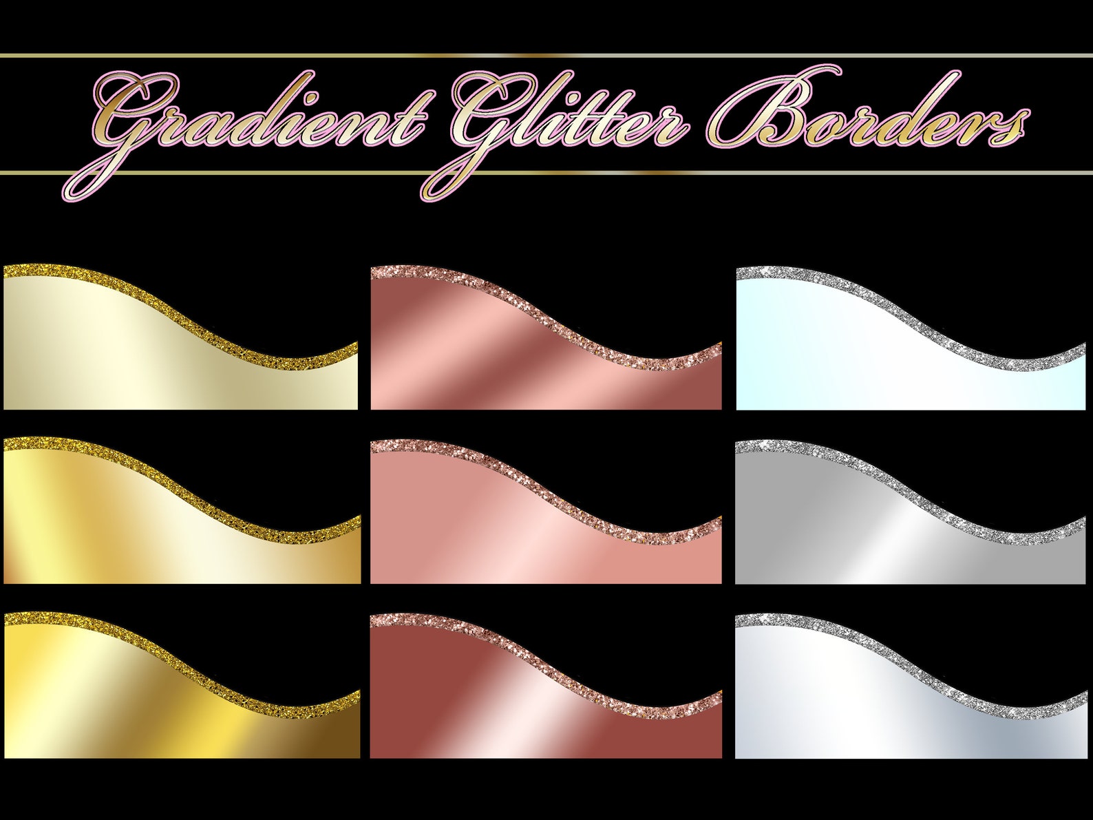 Gold Gradient Borders Wave Borders Clipart Foil Metallic - Etsy