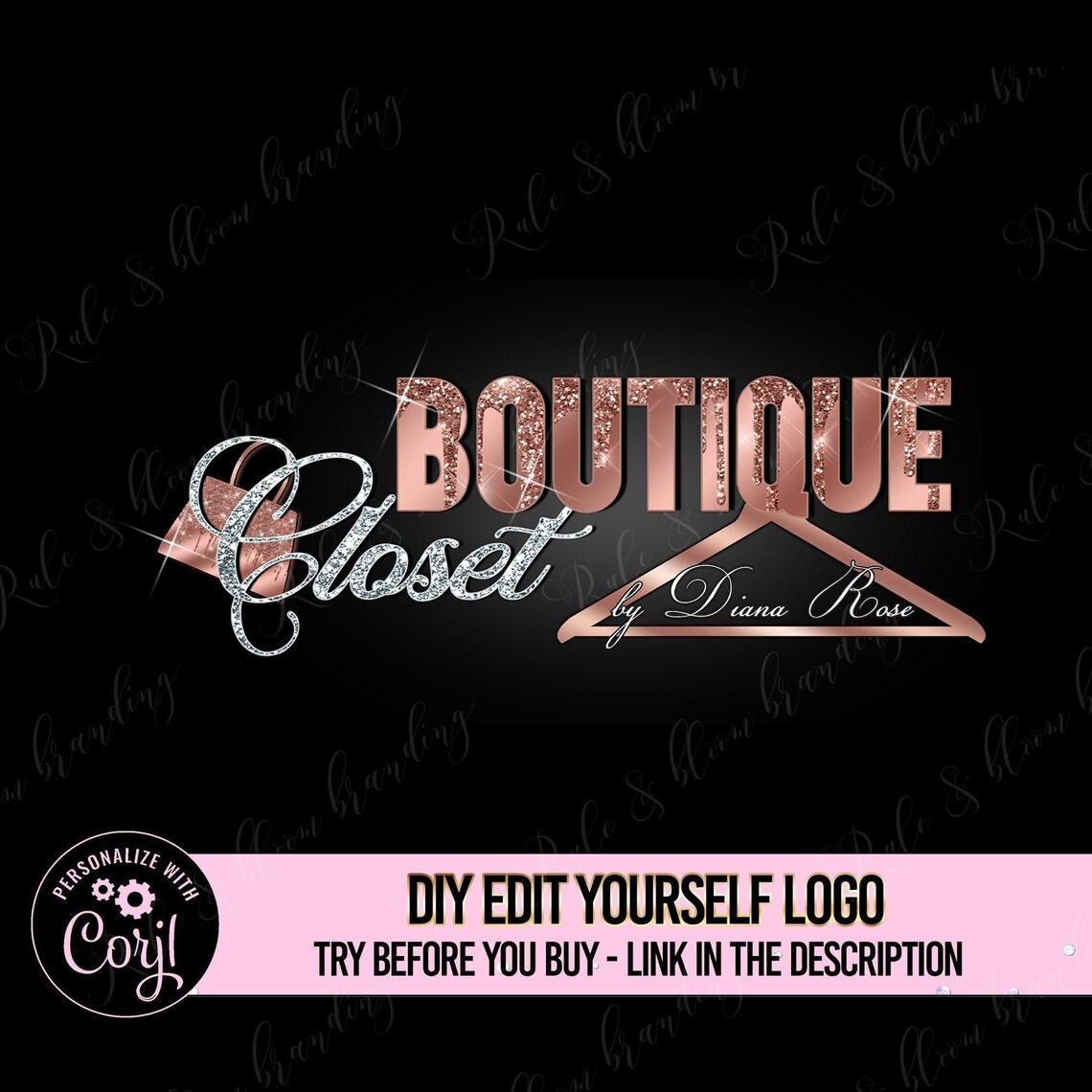 Boutique Logo Design, Diy Fashion Logo Template, Glitter Diamond Logo ...