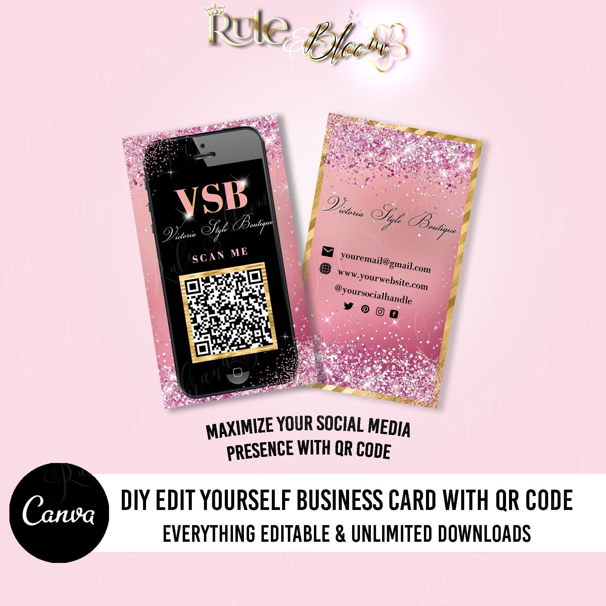 DIY QR Code Business Cards Editable Business Card Design - Etsy
