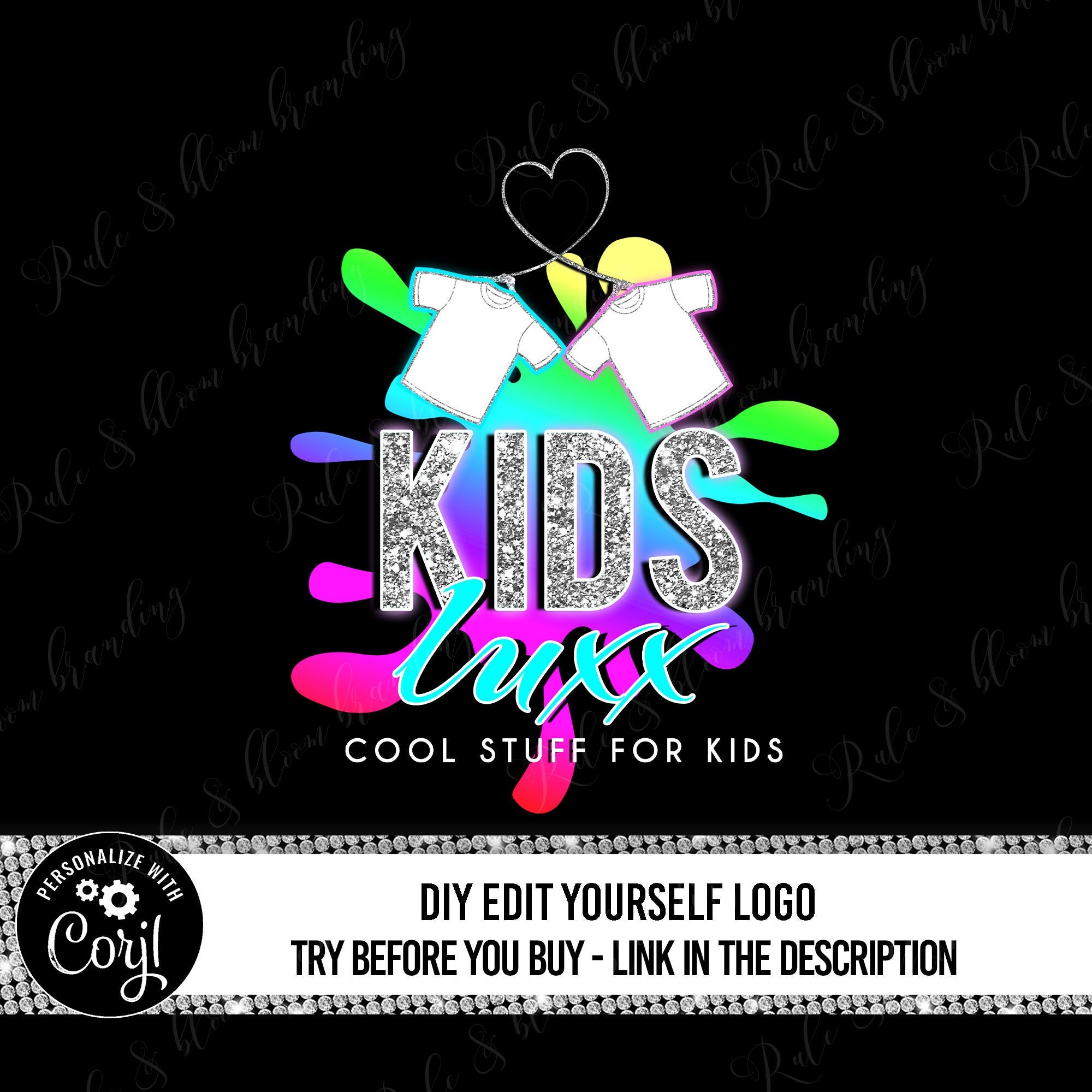Kids Boutique Logo Design, Children Fashion Logo Template, Glitter ...