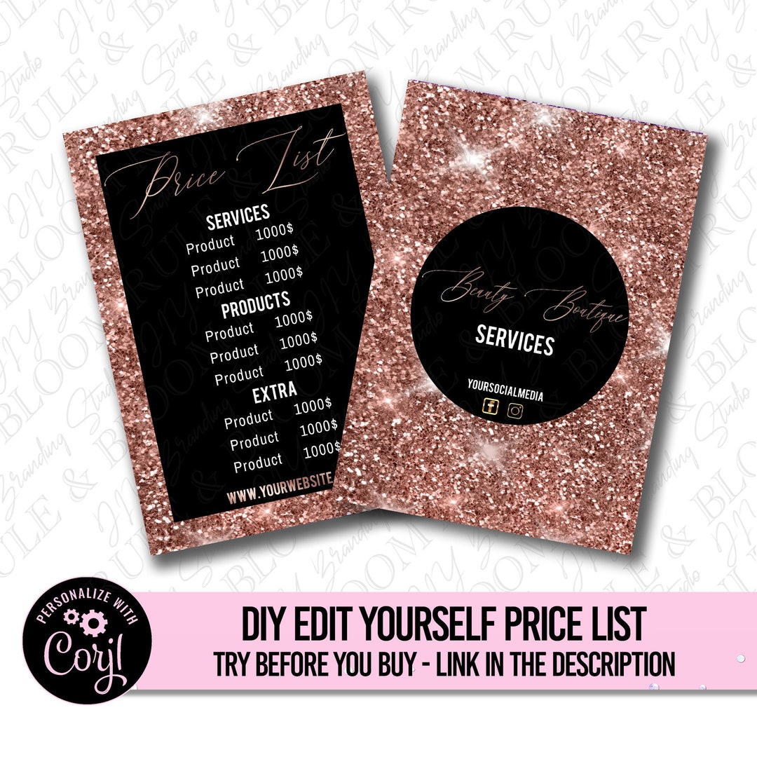 Price List Template, Diy Hair Wig Price List, Bakery Small Business ...