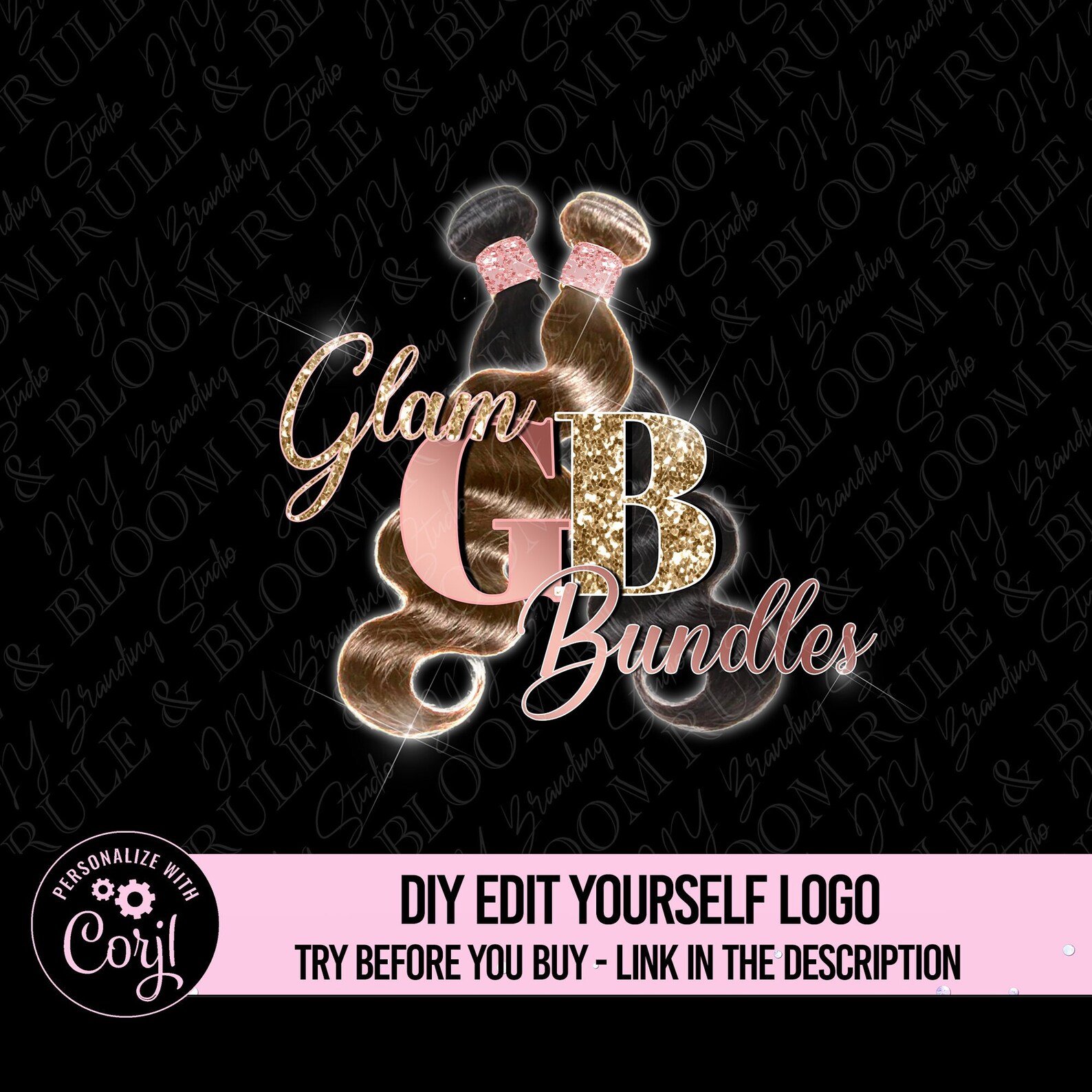 Glam Glitter Hair Bundles Logo Design, DIY Hair Stylist Wig Logo - Etsy