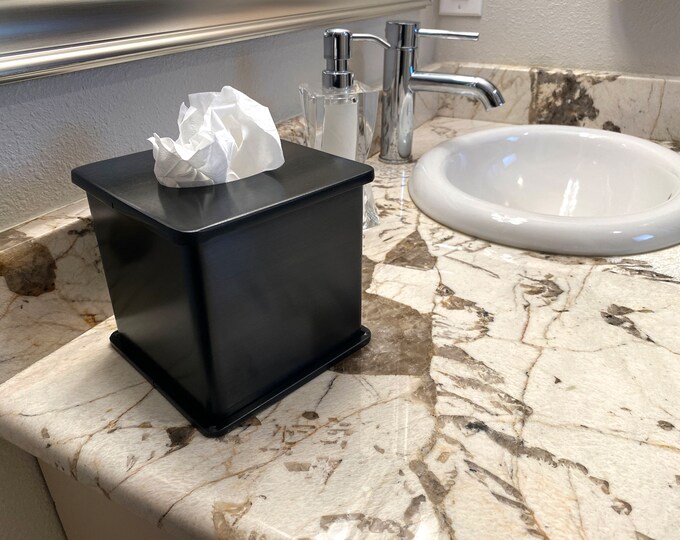 Handmade Metal Tissue Box Cover: Brushed Black Acid Patina Finish - Etsy