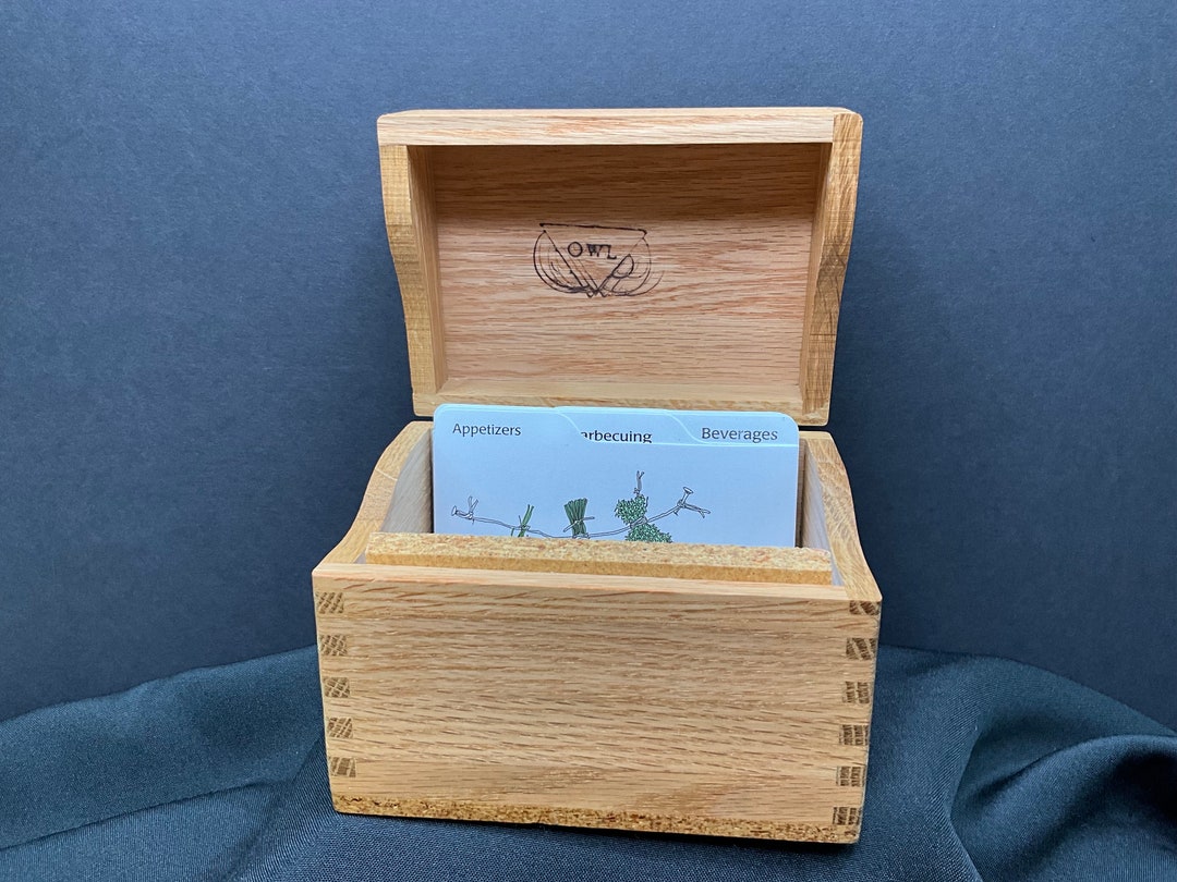 Wood Recipe Box 3x5 Card File, Dovetail File Box With Food Index Cards ...