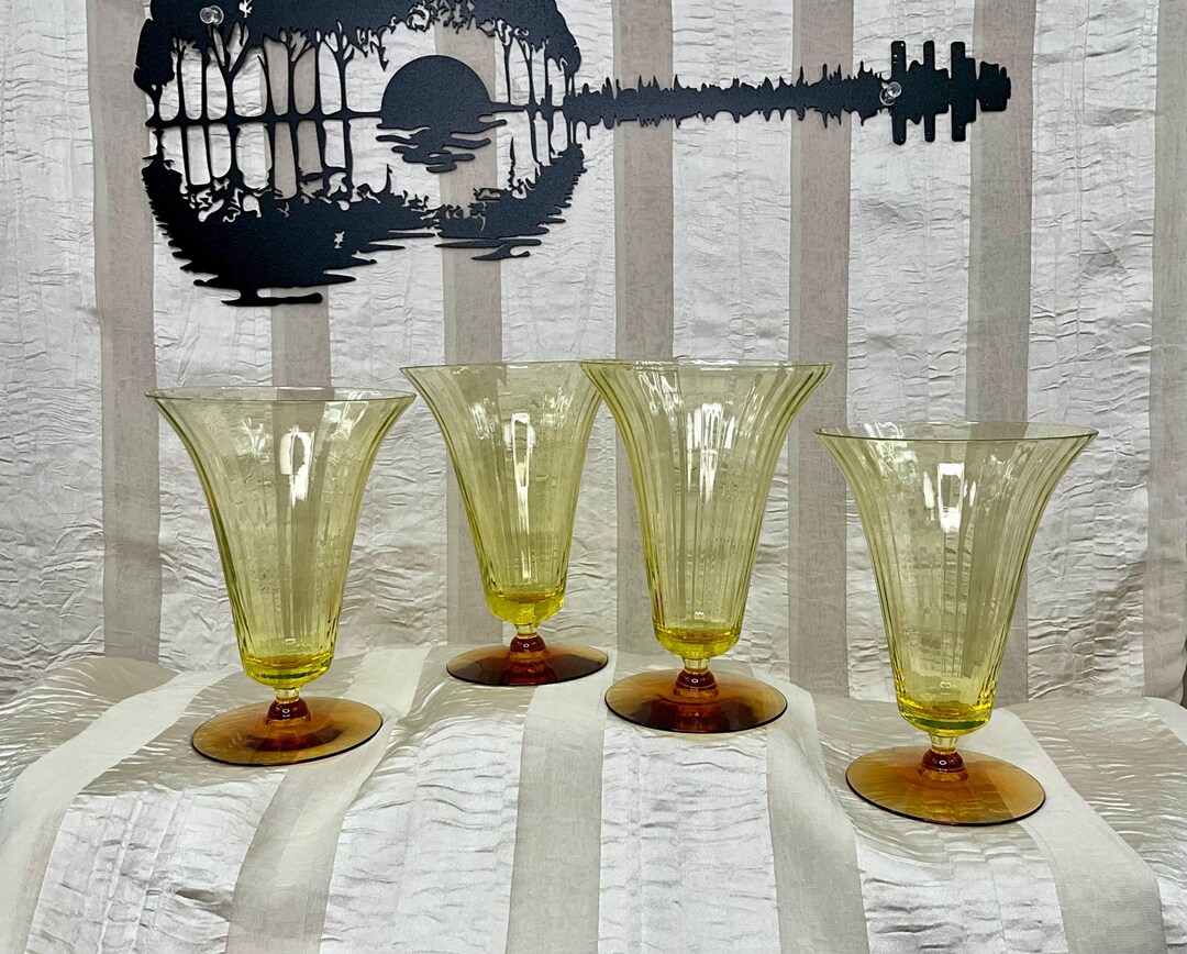 Utility Glass Works Vaseline and Amber Footed Tumblers, Set of 4 ...