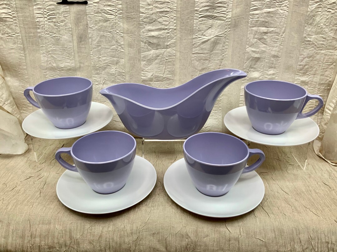 Vintage Royalon Melmac Tea Cups, Saucers and Gravy Boat, Mid Century ...